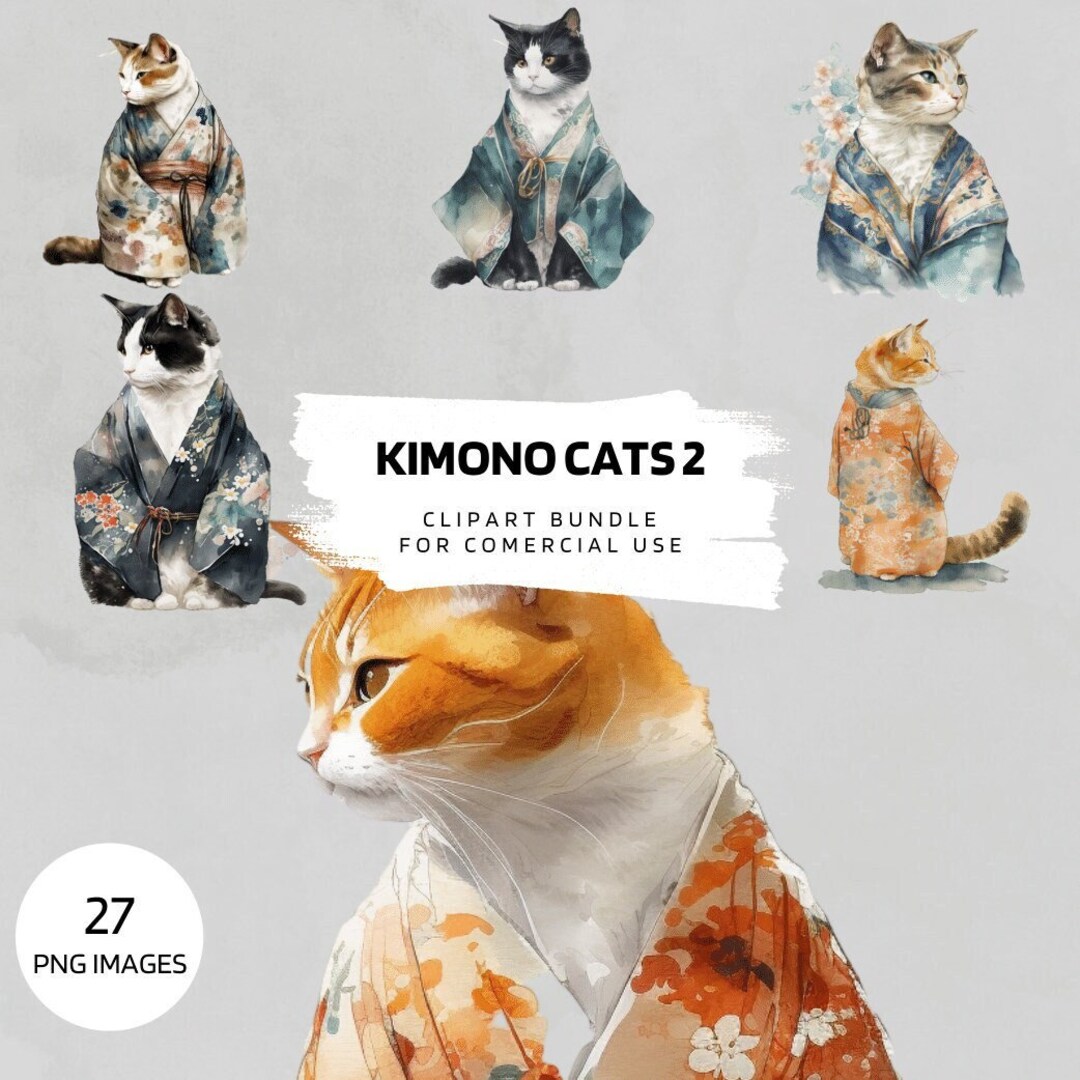 Kimono Cats 2 Watercolor Zen Cats Wearing Kimonos Clip Art - Etsy