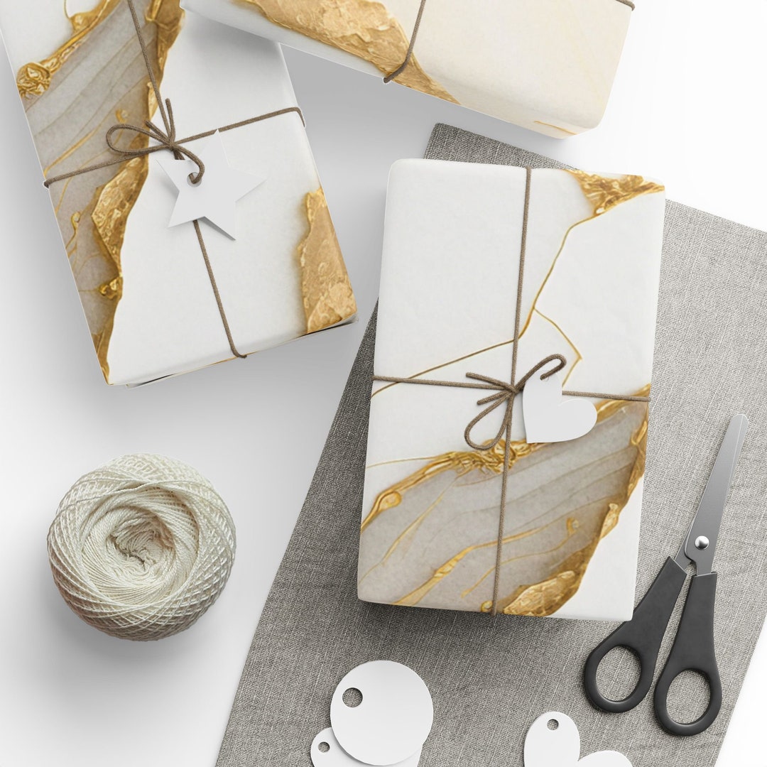 White and Gold Gift Wrapping Papers, White Gold Marble Texture Wrap ...