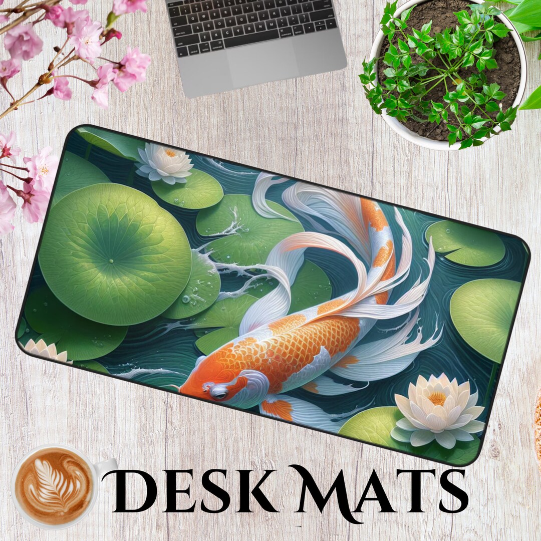 Japanese Koi Pond Desk Mat, Deskmat Gift, Peaceful Calm Soothing ...
