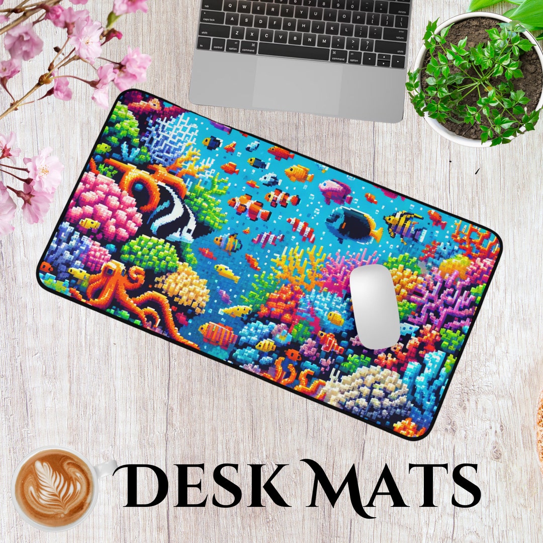 Pixelated Coral Reef Desk Mat, Underwater Coral Reef Desk Mat, Vibrant ...