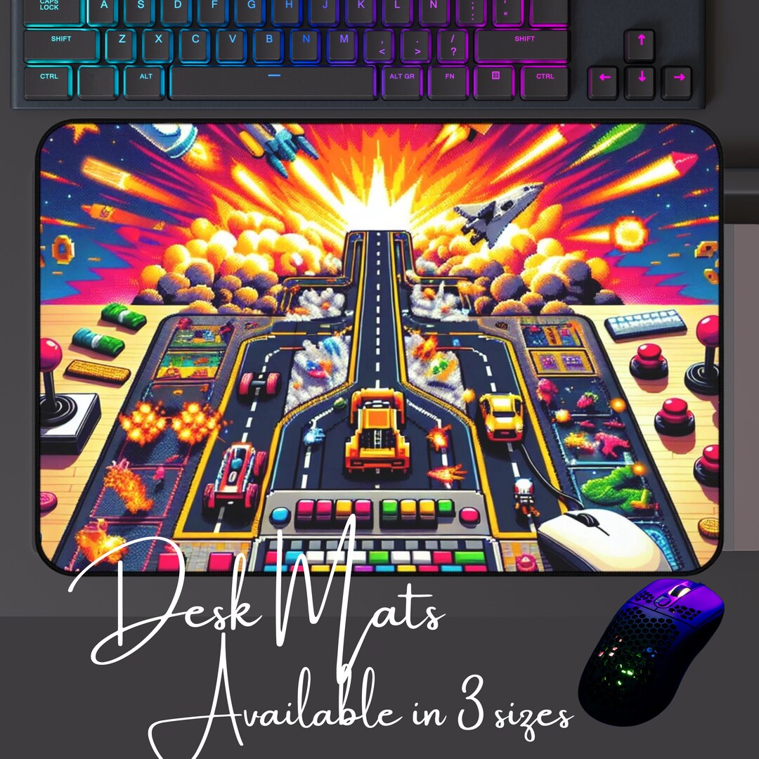 Retro Arcade Deskmat, Game Mat, Pixelated Games Accessory, Mash-up ...