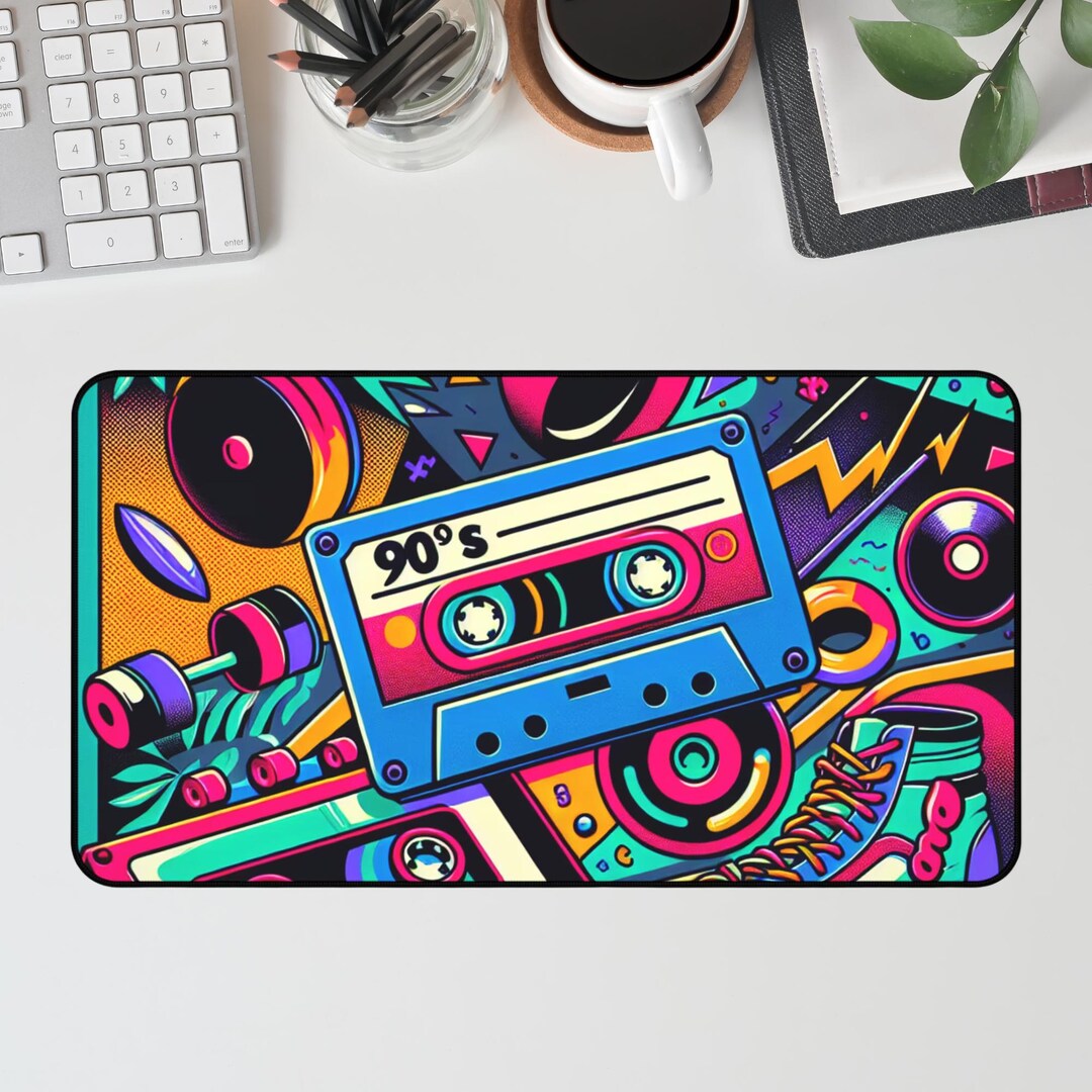90s Desk Mat, Neon Color Gaming Mat, Gaming Mat With Retro Designs, 90s ...