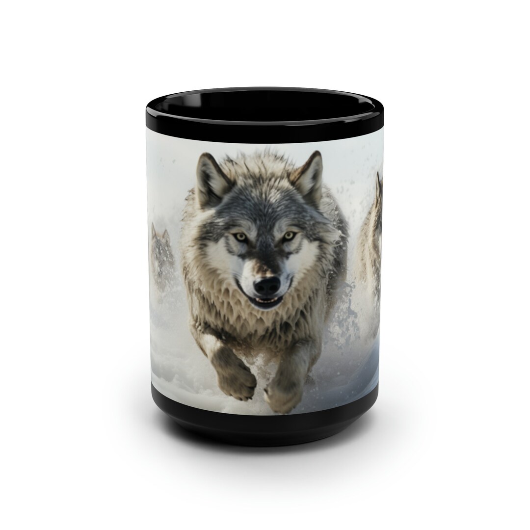 Pack of Wolves Running in the Snow Coffee Mug for Wolf Lover Coffee Cup ...