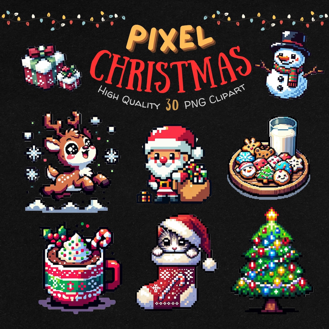 Pixel Christmas Clipart, 30 High Quality Clipart, Cute Pixelated ...