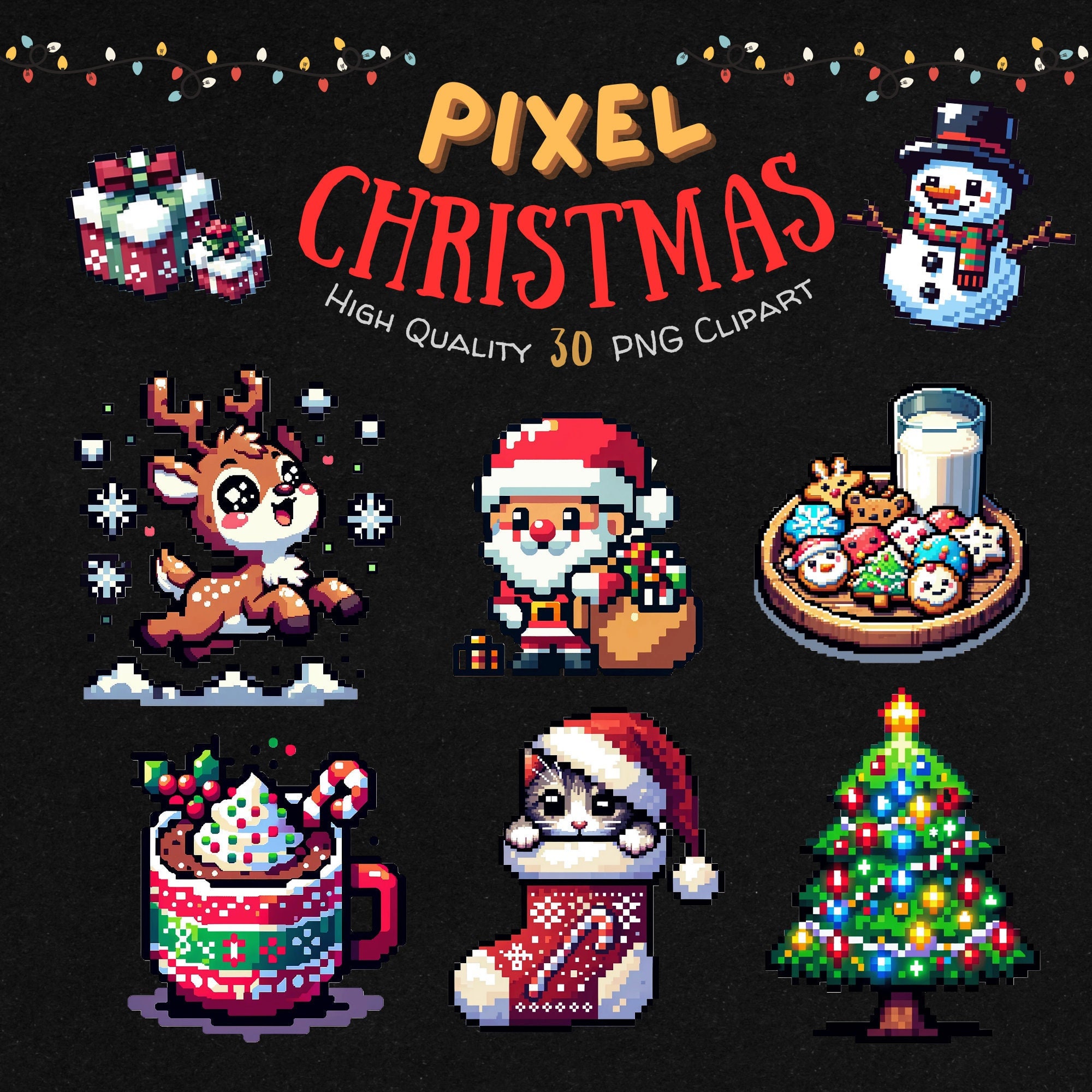 Pixel Christmas Clipart, 30 High Quality Clipart, Cute Pixelated ...