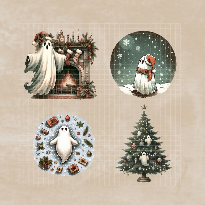 Christmas Ghosts, 26 Watercolor Clipart, Cute Ghosts, High Quality ...