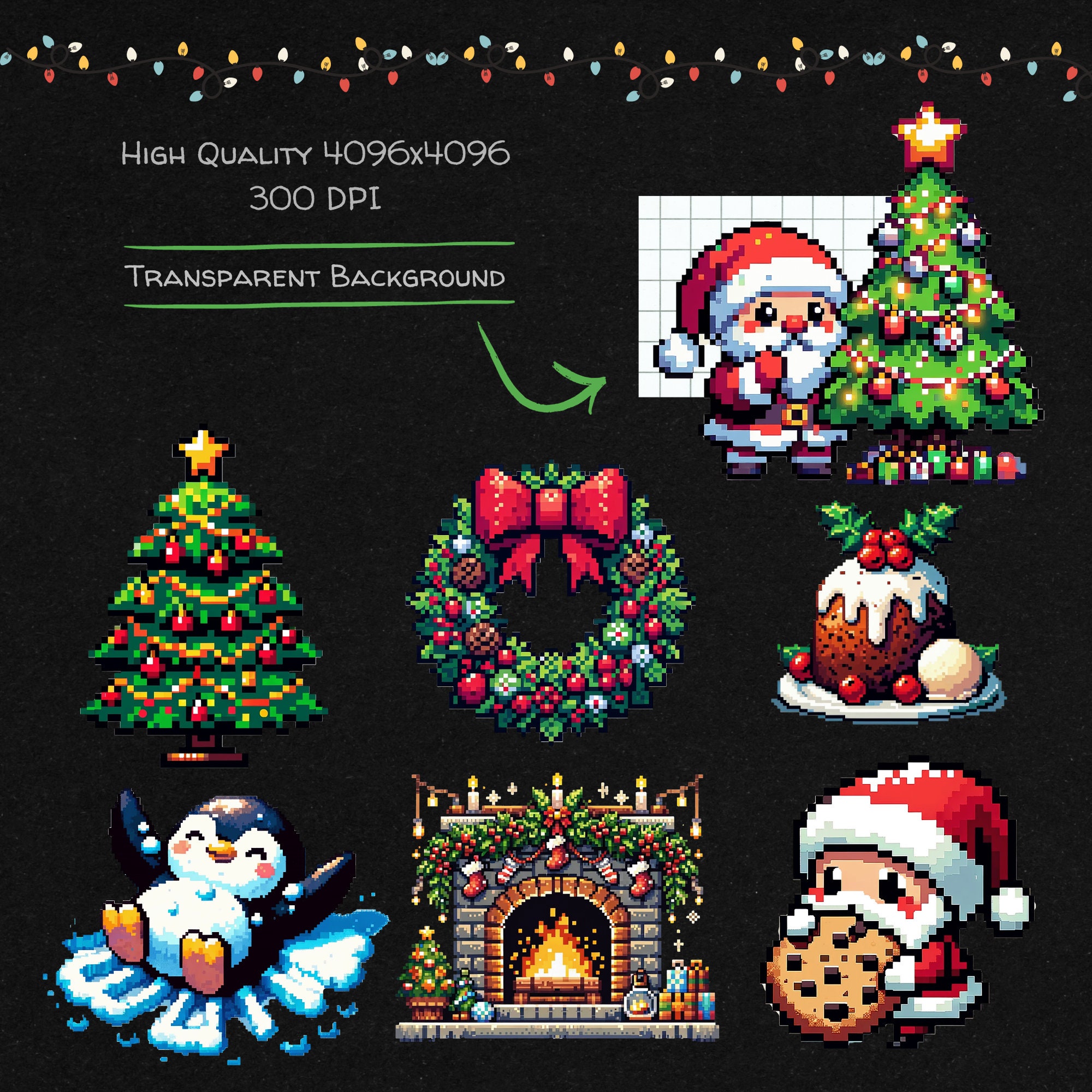 Pixel Christmas Clipart, 30 High Quality Clipart, Cute Pixelated ...