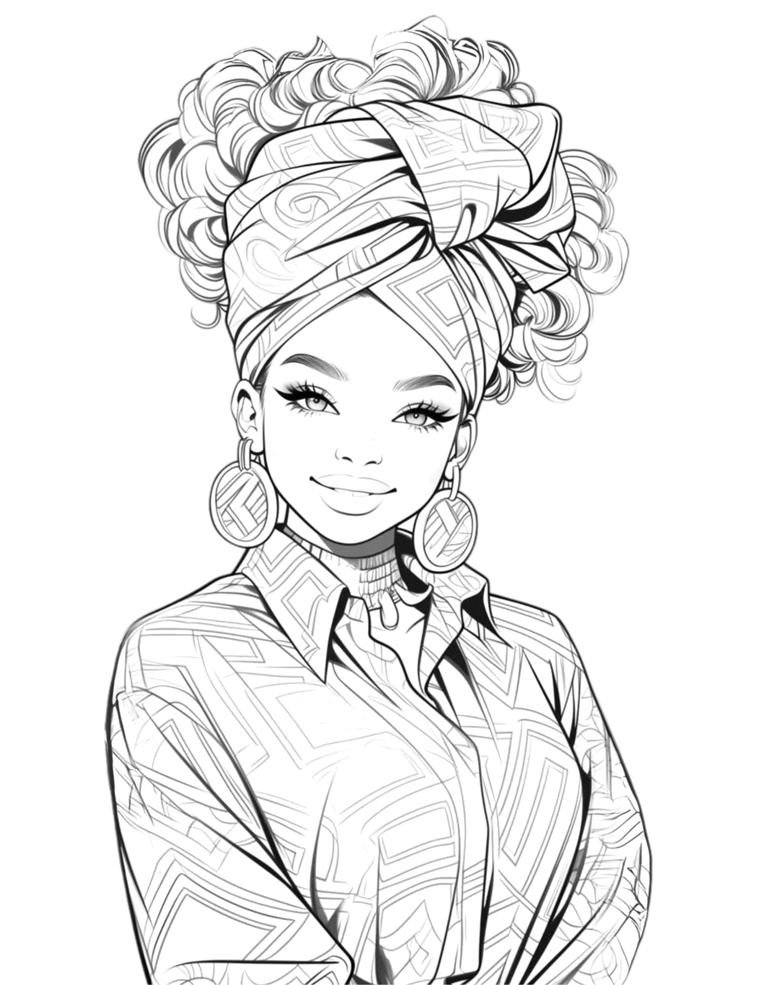Elegance in Black Beauty Coloring Page | Afro Curly Hair Coloring Page ...