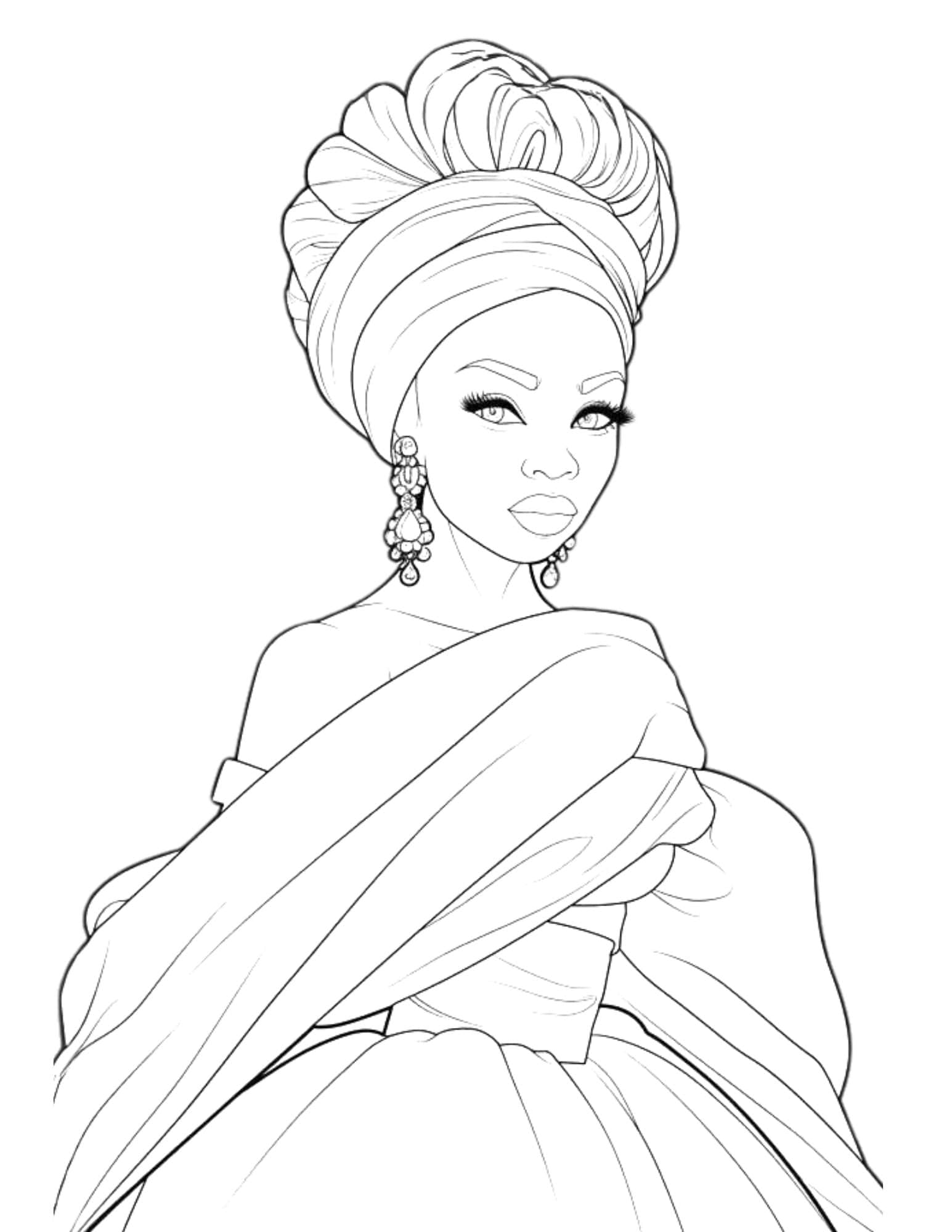 Elegance in Black Beauty Coloring Page | Afro Curly Hair Coloring Page ...