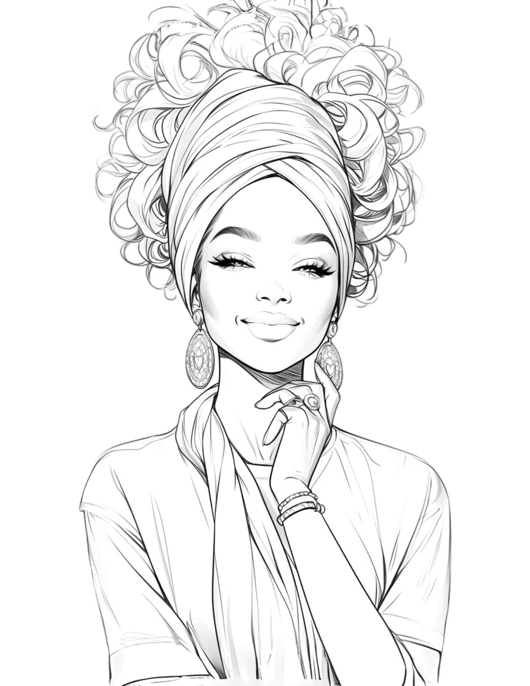 Elegance in Black Beauty Coloring Page | Afro Curly Hair Coloring Page ...