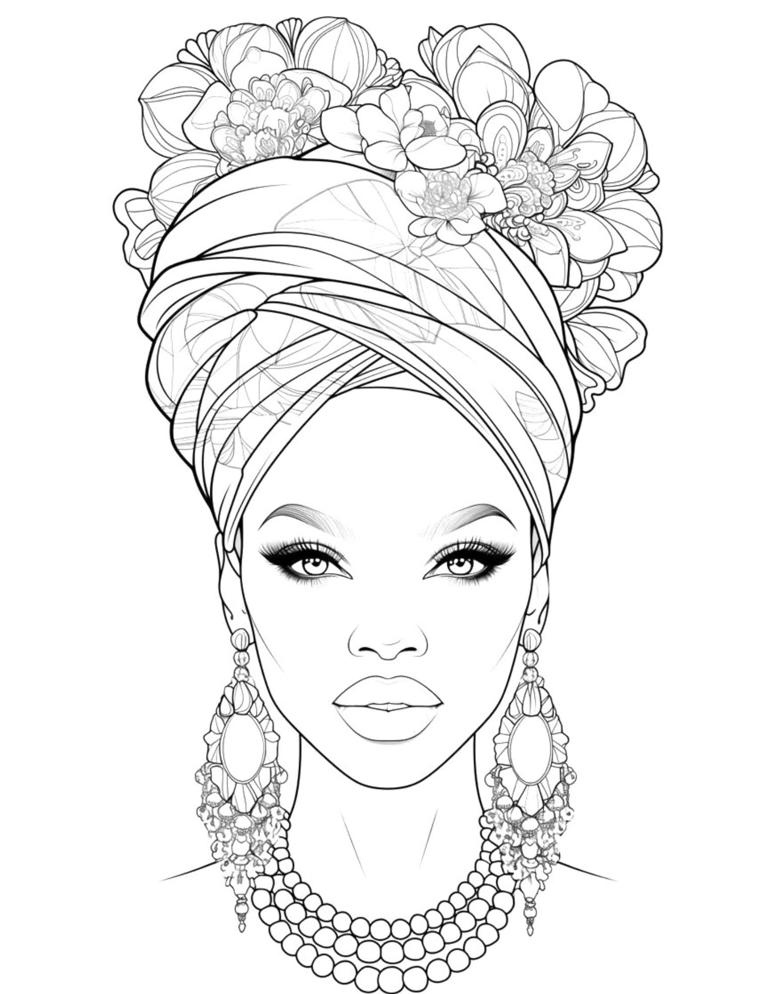 Elegance in Black Beauty Coloring Page | Afro Curly Hair Coloring Page ...