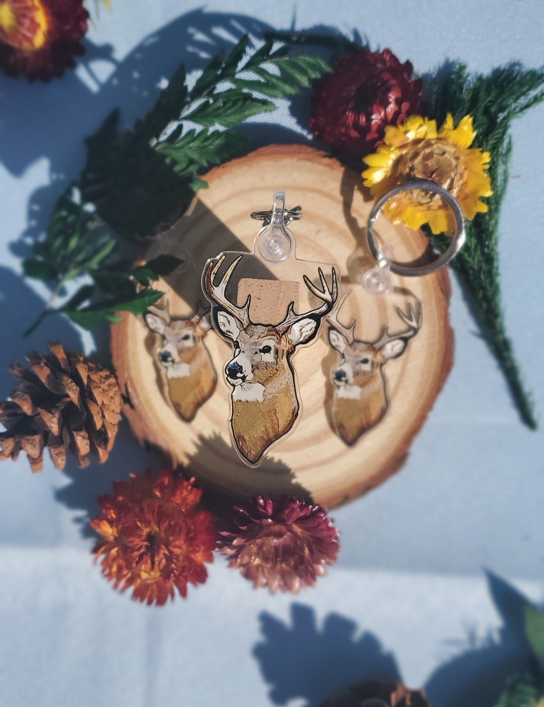 Whitetail Deer (buck) Acrylic Keychain- Stainless Steel Ring or Lobster ...