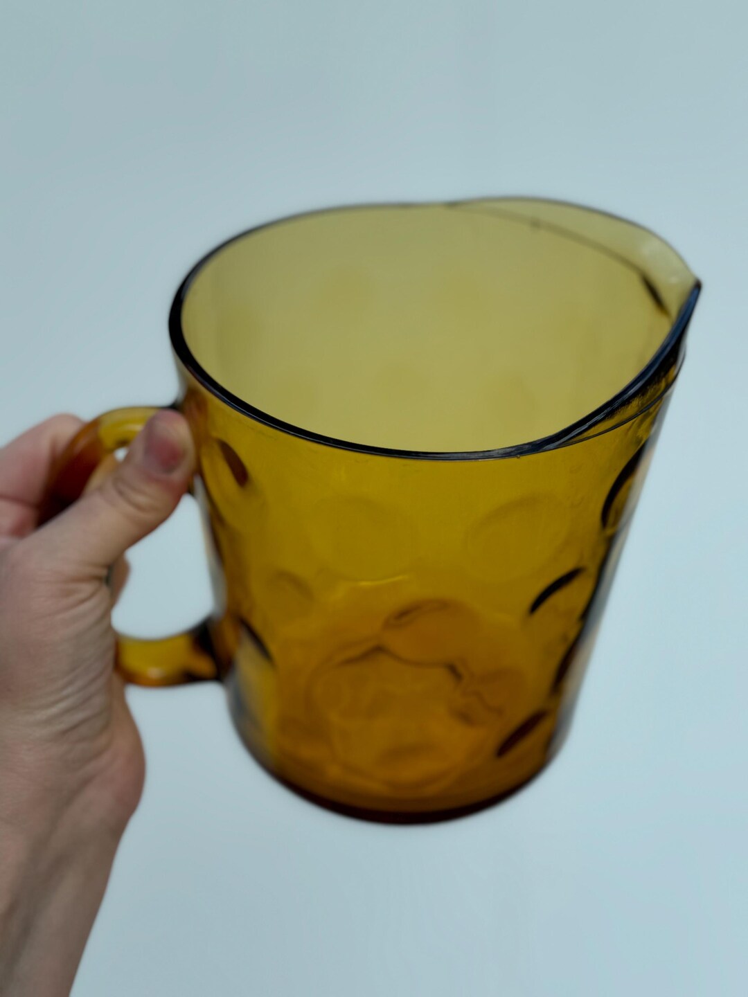 Vintage MCM Thumbprint Amber Glass Pitcher 7in Tall 56 Oz - Etsy
