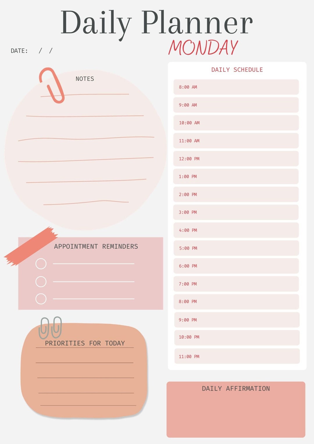 Printable Daily Planner. 7 Day Planner. Print at Home. - Etsy