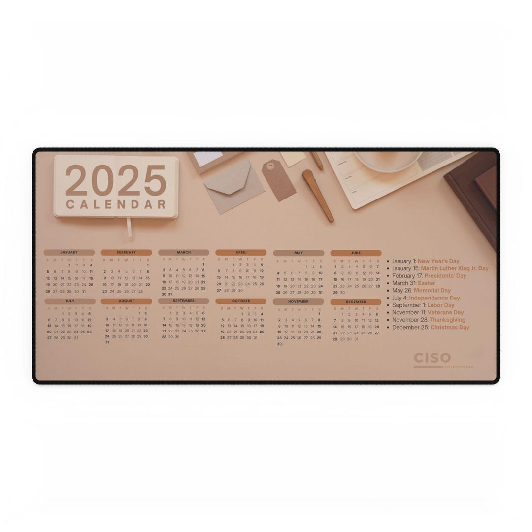 2025 Calendar Desk Mat Smooth Surface, Non-slip, Anti-fray Protects ...