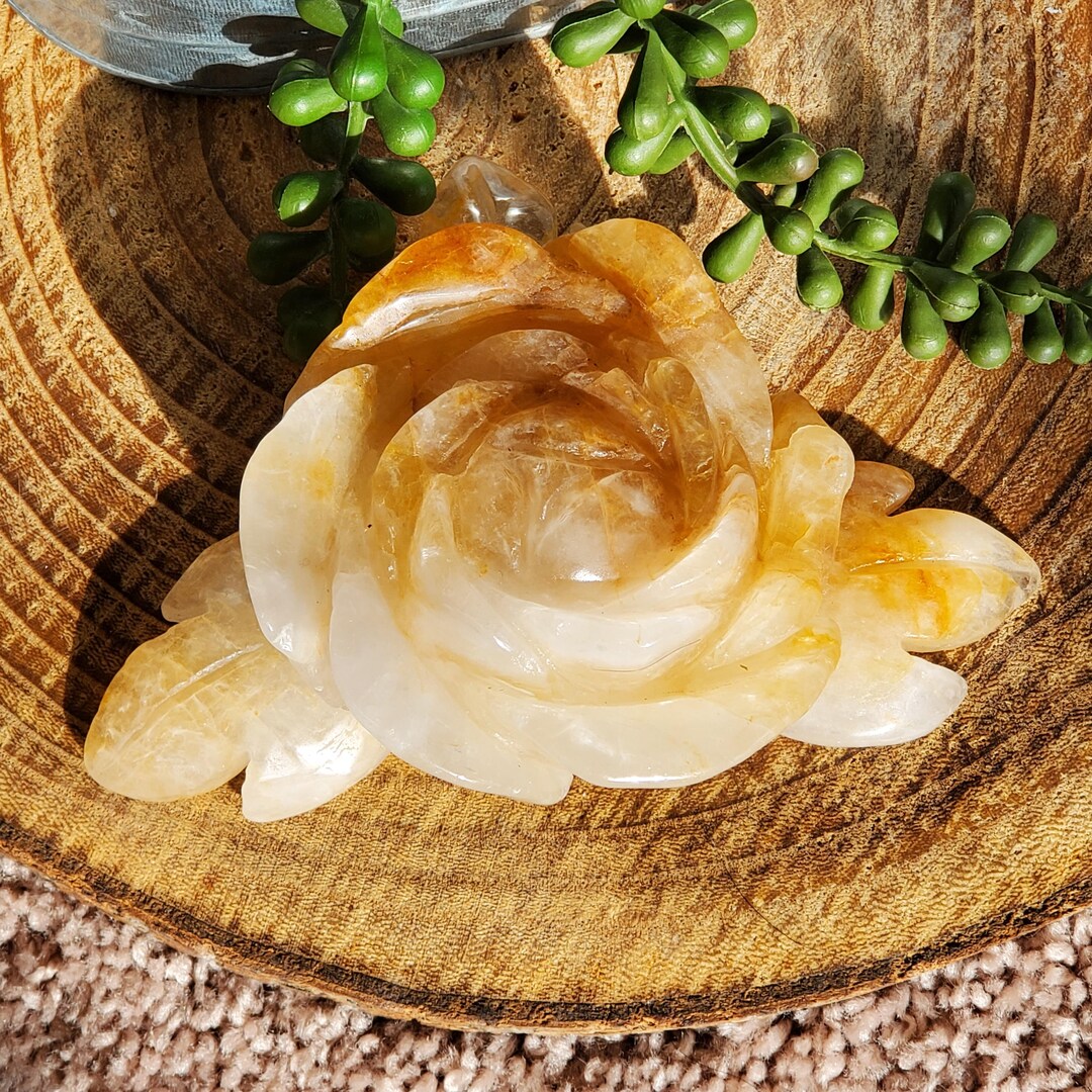 Rare Natural Golden Healer Rose Carving, Comes With White Light Stand ...