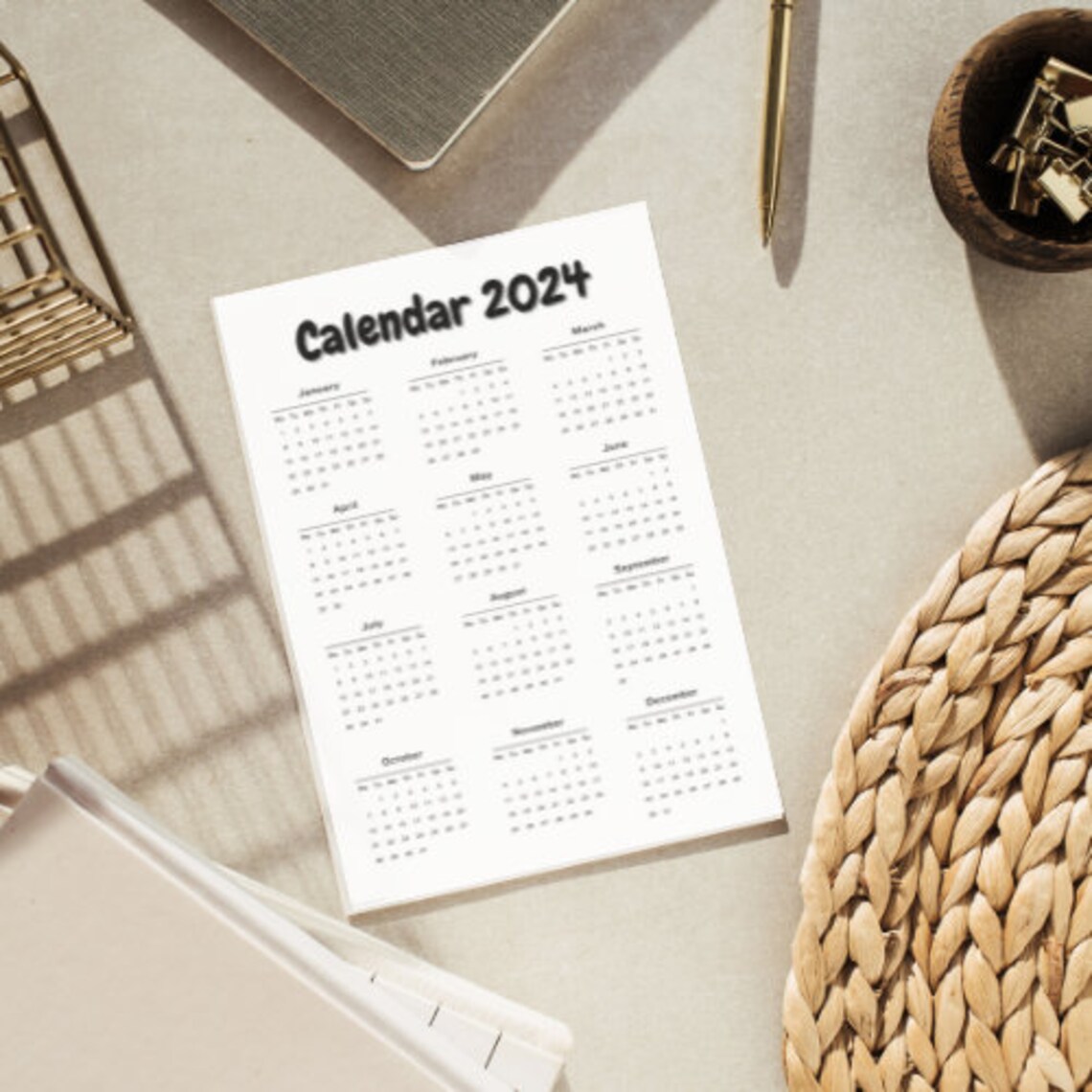 Printable Calendar PDF 2024 A5, A4 and A3 Size Instant Download PDF ...