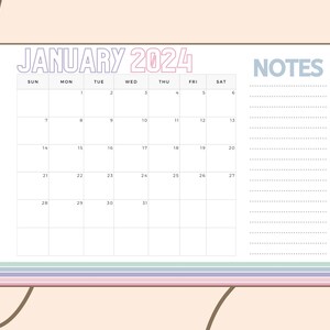 Pastel 2024 Monthly Calendar A4 Landscape Print at Home PDF - Etsy