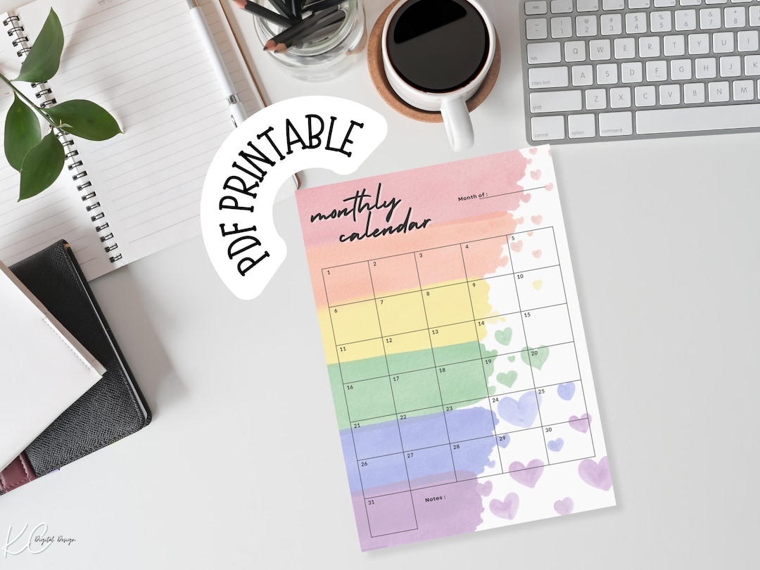 Printable Blank Rainbow Calendar PDF Add Your Own Month Calendar A5 ...