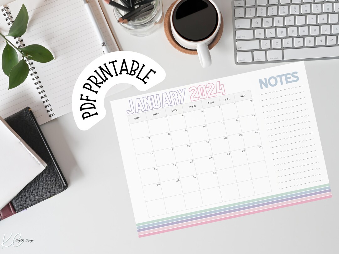 Pastel 2024 Monthly Calendar A4 Landscape Print at Home PDF - Etsy