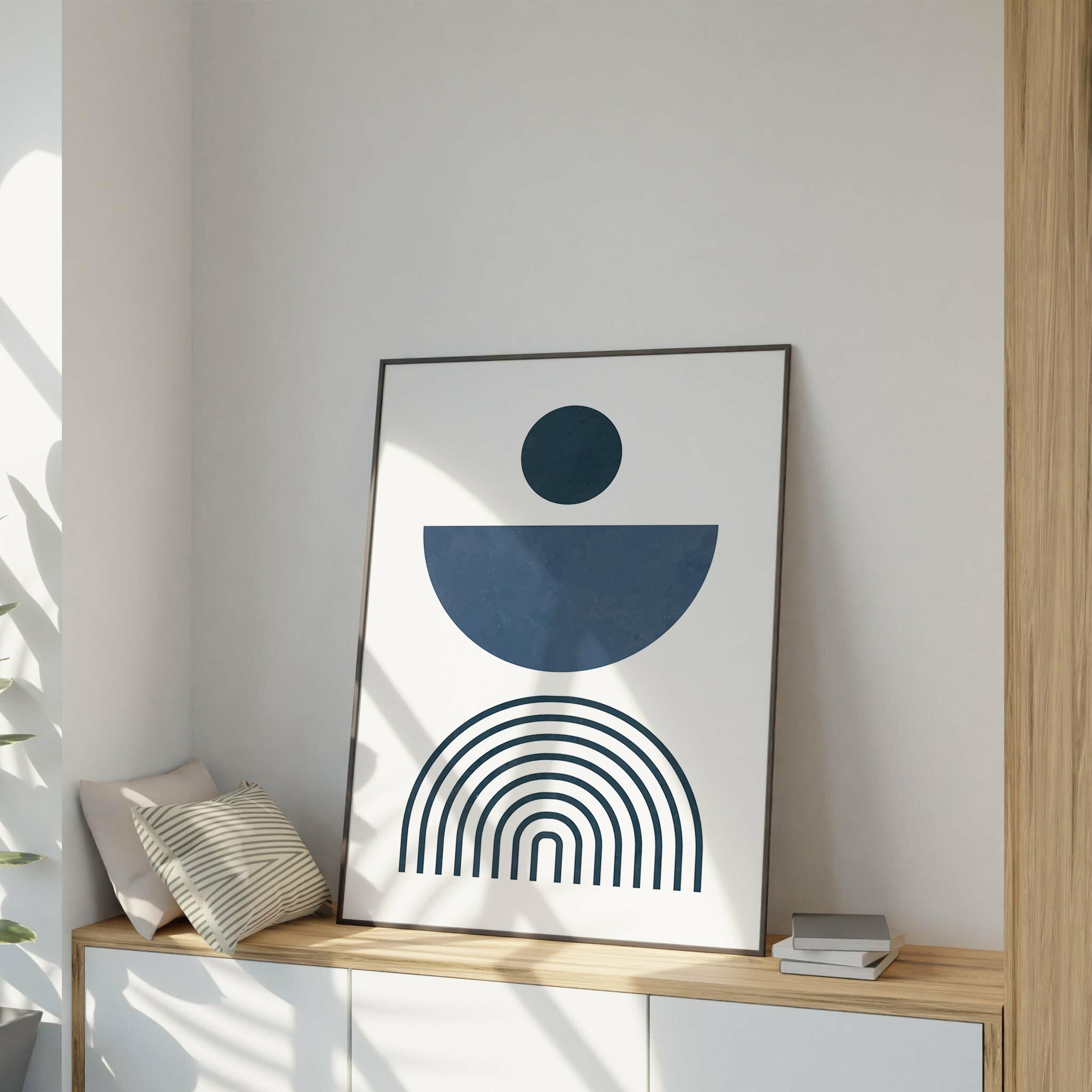 Navy Blue Mid Century Modern Wall Art, Set of 3, Bohemian Botanical ...