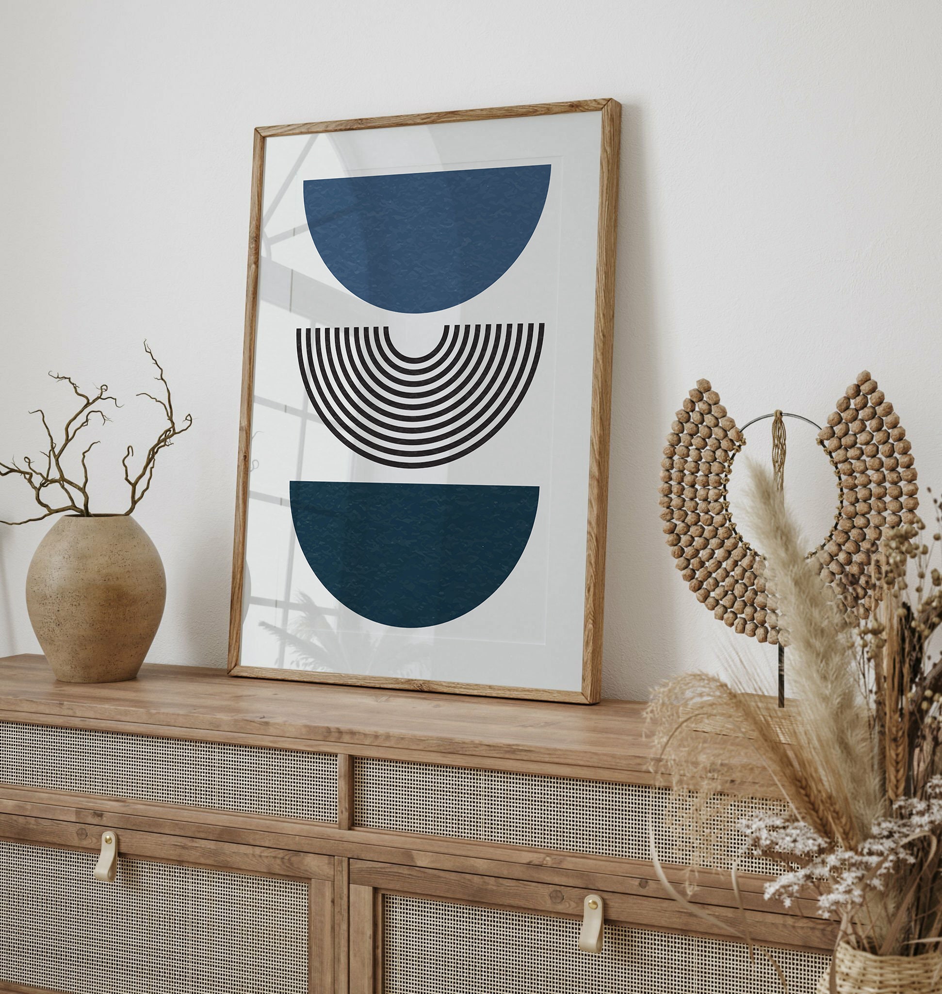 Navy Blue Mid Century, Modern Wall Art Set of 3, Bohemian Botanical ...