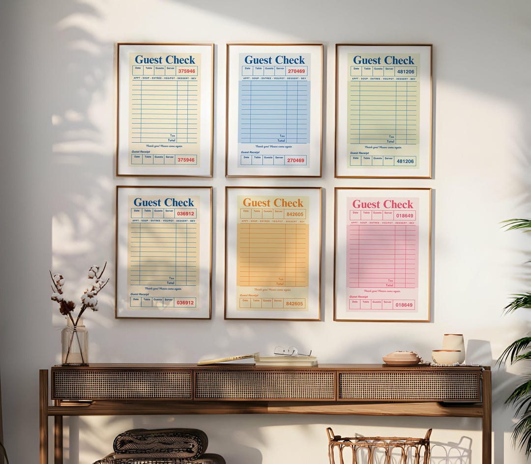 Blank Guest Check Print, Set of 6, Guest Check Wall Art, Gift Wall Art ...