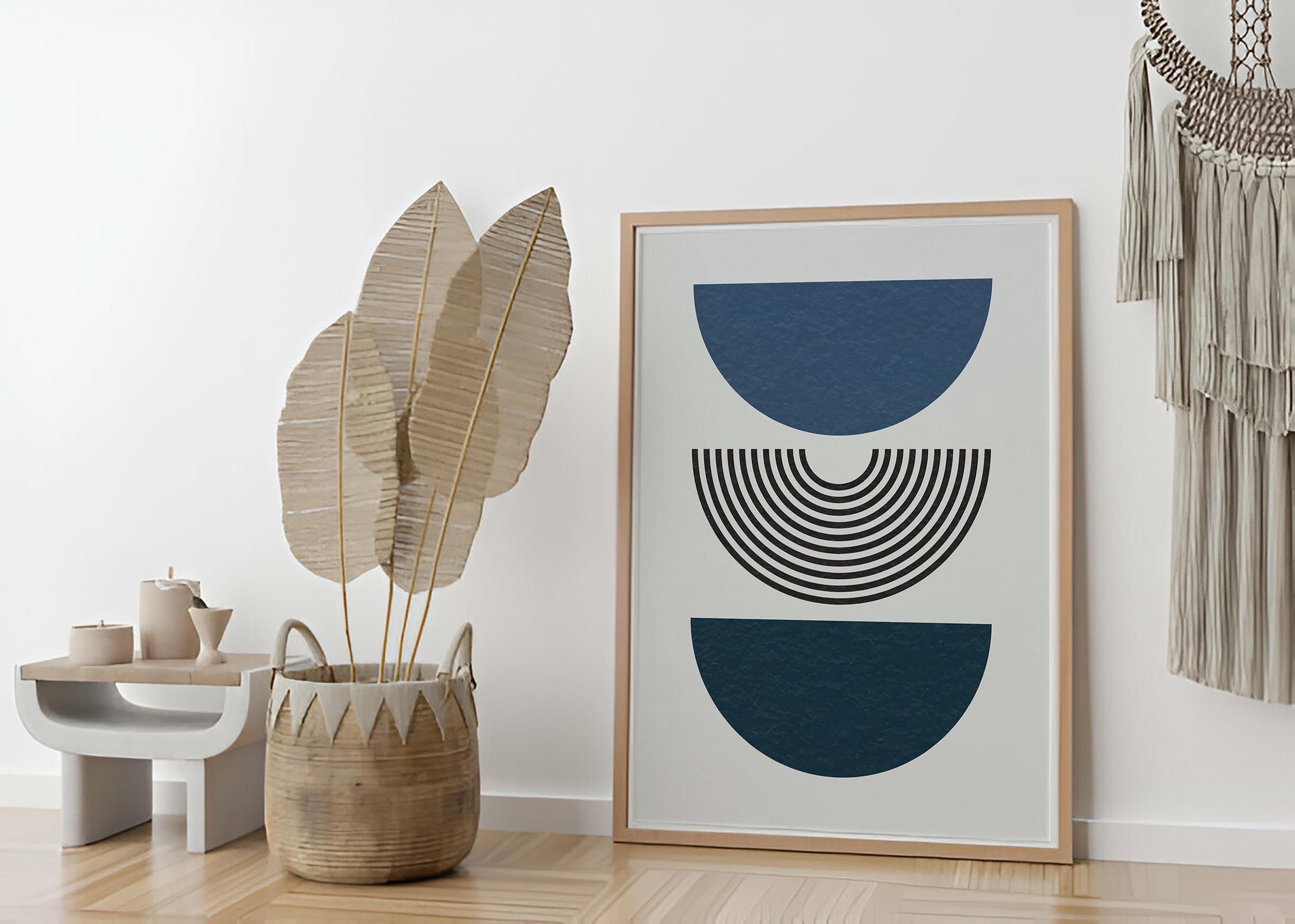 Navy Blue Mid Century, Modern Wall Art Set of 3, Bohemian Botanical ...