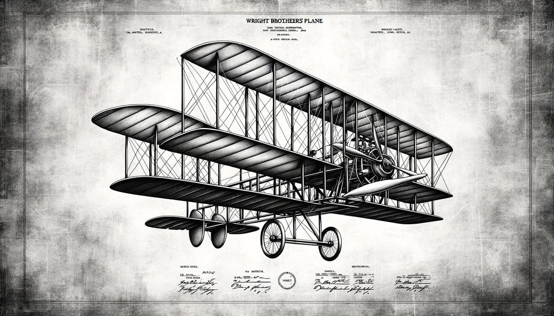 Monochrome Sketch of Wright Brothers Biplane - Etsy