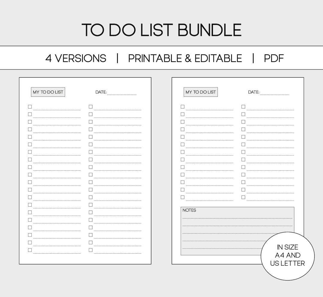 Checklist Template Bundle, Printable Editable to Do Checklists, Daily ...