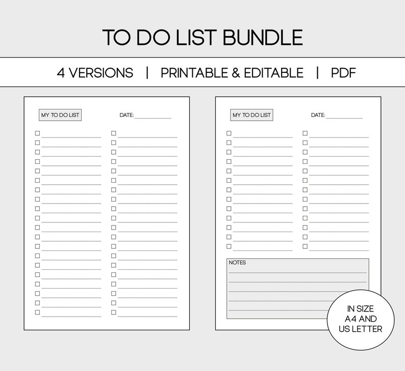 Checklist Template Bundle, Printable Editable to Do Checklists, Daily ...