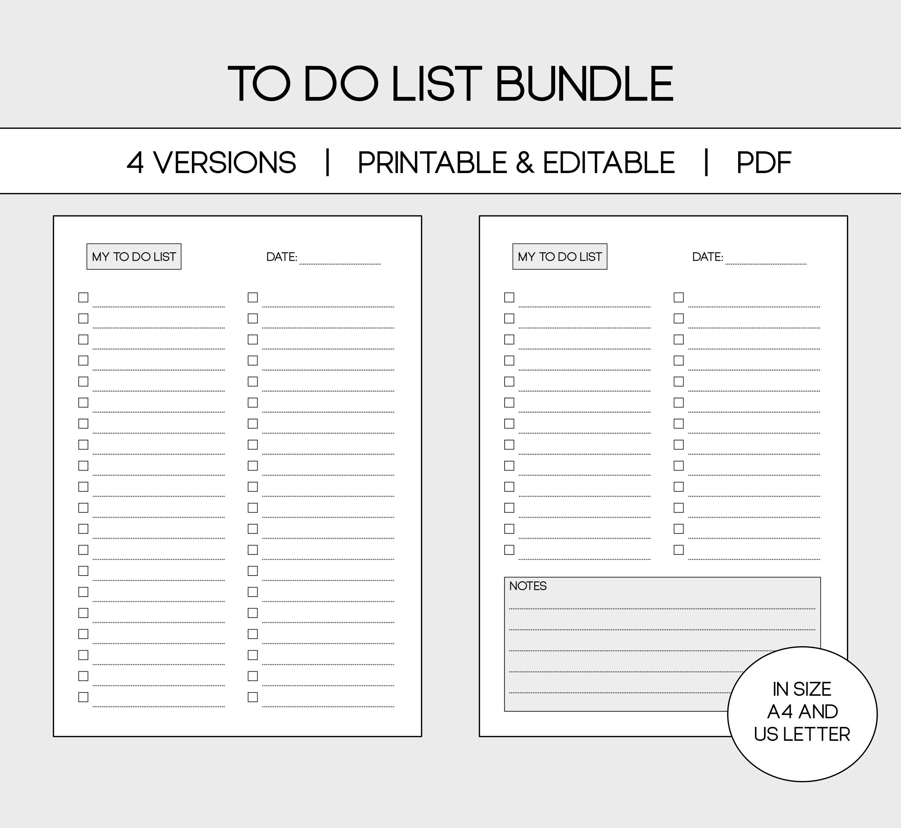 Checklist Template Bundle, Printable Editable to Do Checklists, Daily ...