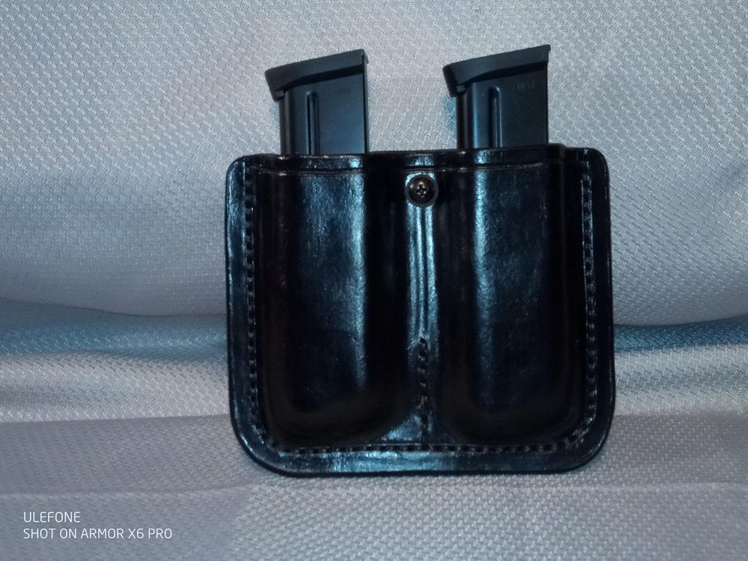 Handmade Leather Double Magazine Pouch: Adjustable Tension, Basket ...