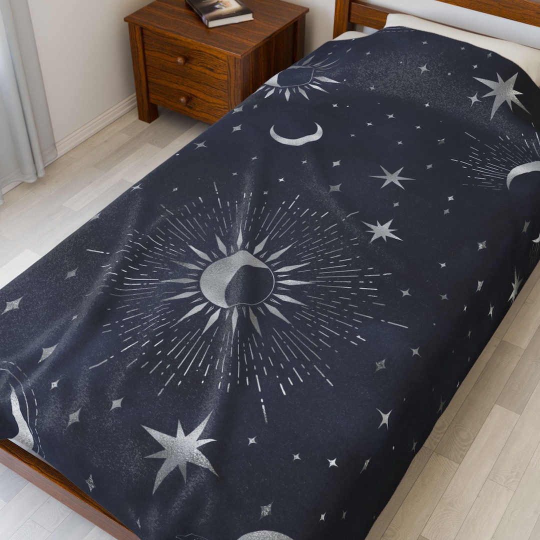 Celestial Moon & Stars Plush Blanket: Cozy Galaxy Bedspread - Etsy