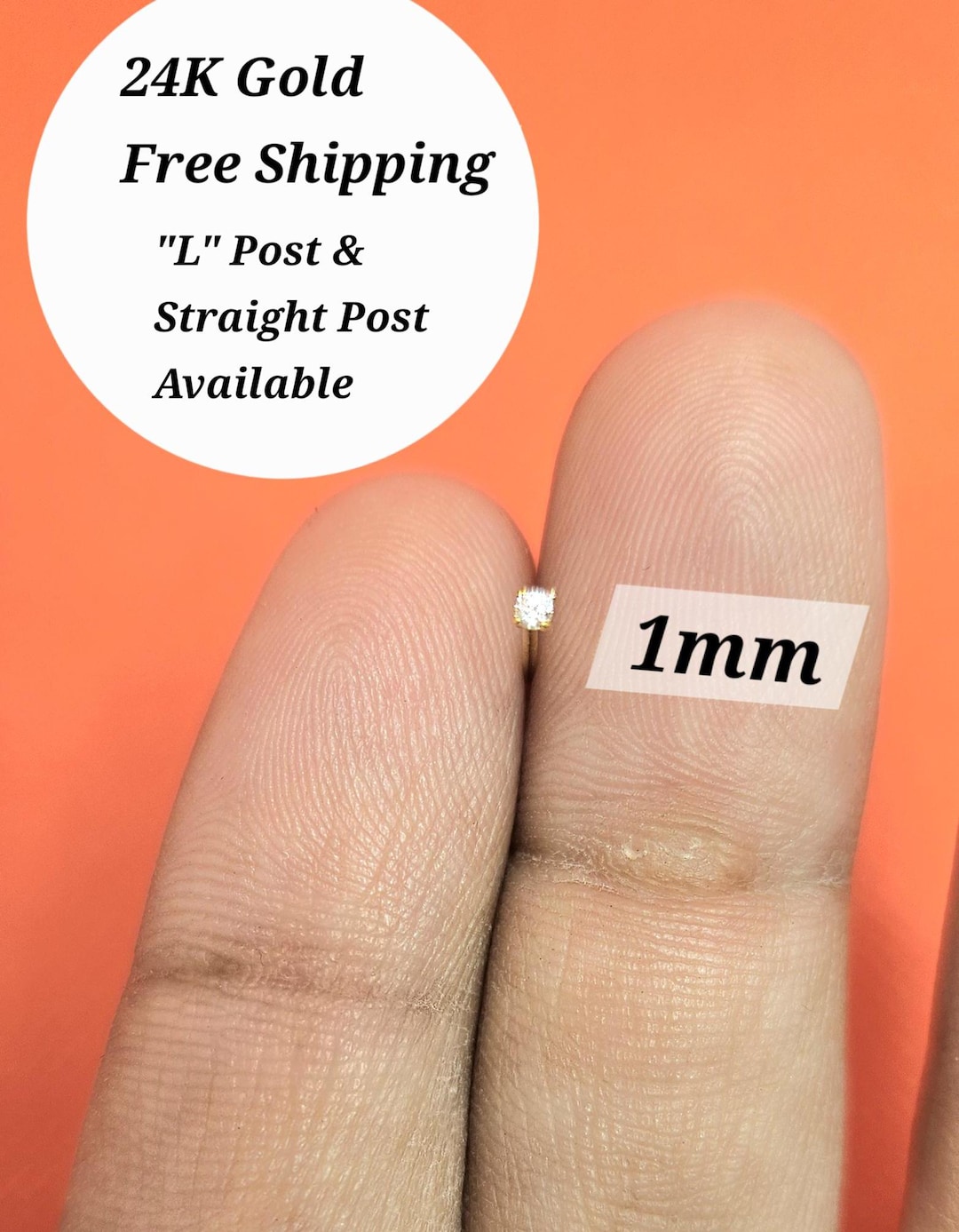 24K TINY Nose Stud, Diamond Nose Stud, Micro Nose Stud, Gold Nose Stud ...