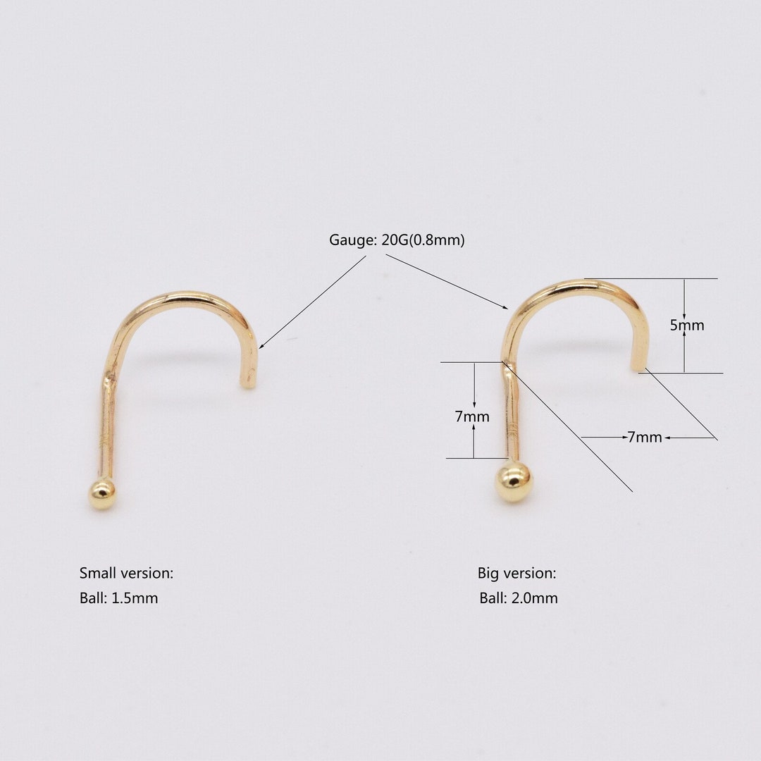 14k Solid Gold Ball Nose Stud Classic Beaded Nose Ring Gold Nose ...