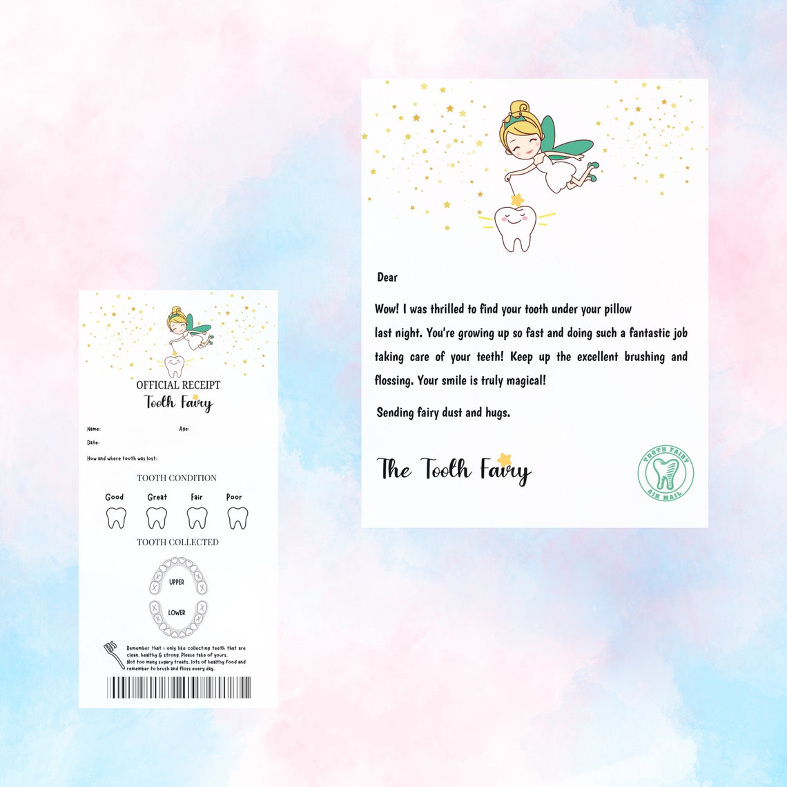 Tooth Fairy Letter With Tooth Fairy Receipt,tooth Fairy Accessory, Blue ...