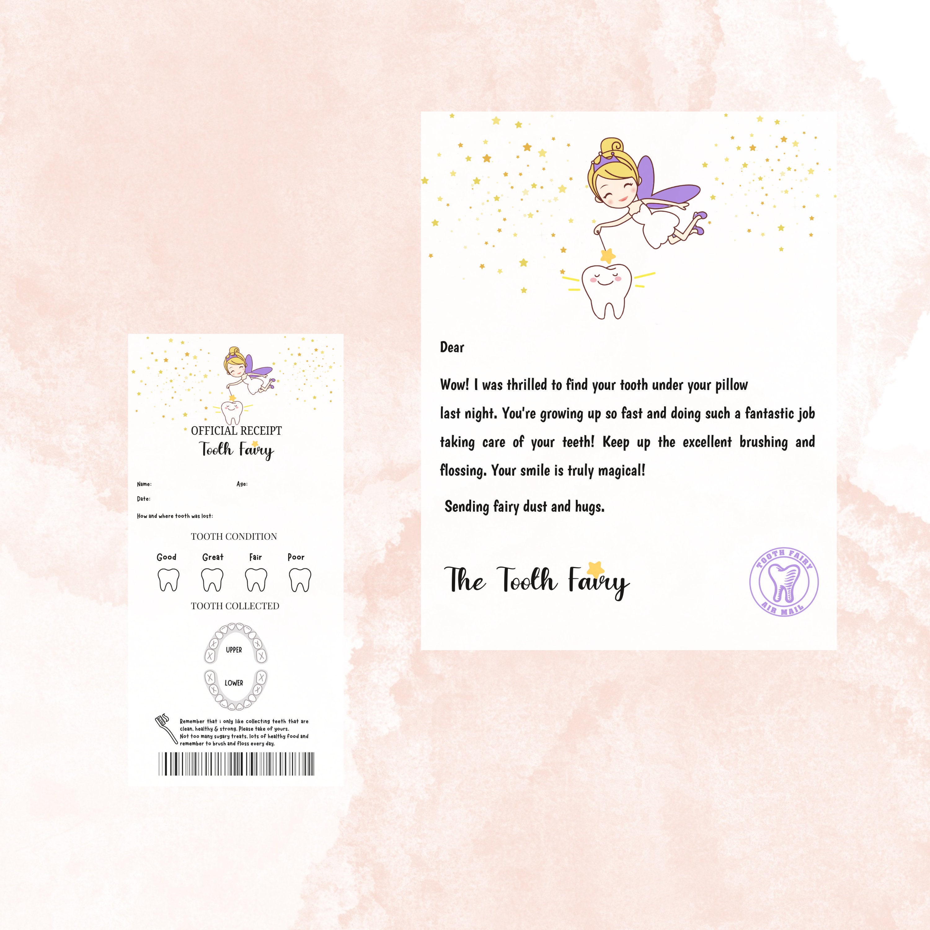 Tooth Fairy Letter With Tooth Fairy Receipt,tooth Fairy Accessory, Blue ...