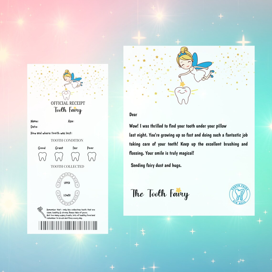 Tooth Fairy Letter With Tooth Fairy Receipt,tooth Fairy Accessory, Blue ...