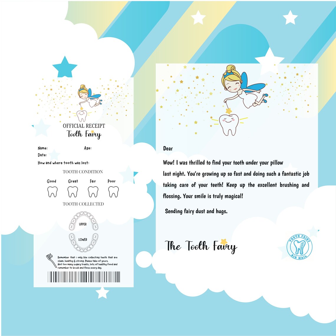 Tooth Fairy Letter With Tooth Fairy Receipt,tooth Fairy Accessory, Blue ...