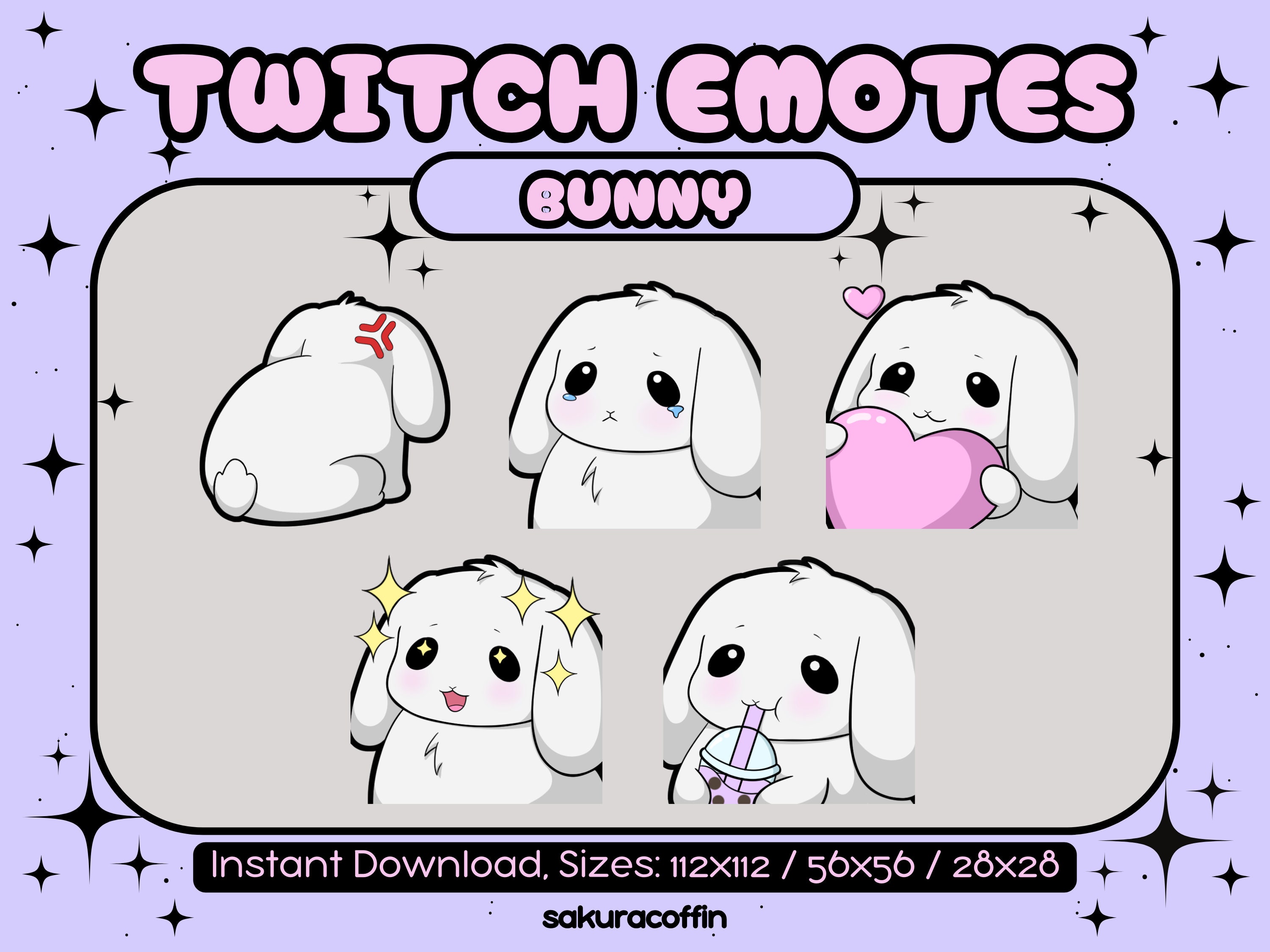 Bunny Rabbit Emotes | 5 Cute Emote Set for Twitch | - Etsy