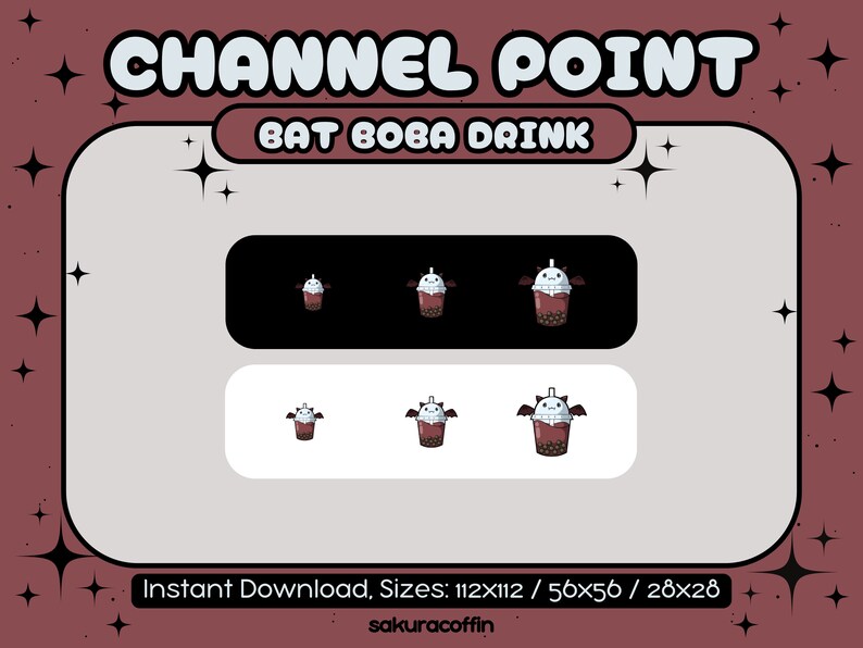 Red Cute Kawaii Boba Bat Drink Channel Point Icon | Twitch Channel ...