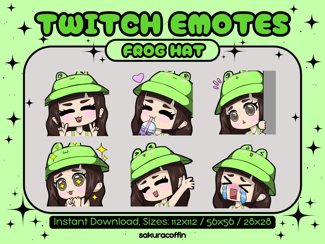 Cute Chibi Frog Hat Emotes 6 Kawaii Emotes for Twitch and Discord Brown ...
