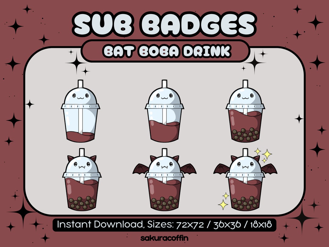 Red Cute Kawaii Boba Bat Drink | Twitch Sub Badge / Bit Badge | - Etsy