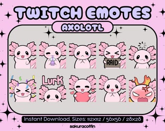 Axolotl Emotes Set of 10 for Twitch, Discord, Kick - Etsy