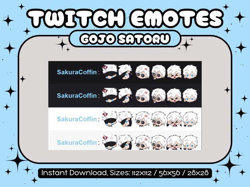 Cute Jjk Gojo Emotes | 6 Kawaii Emotes for Twitch and Discord | - Etsy