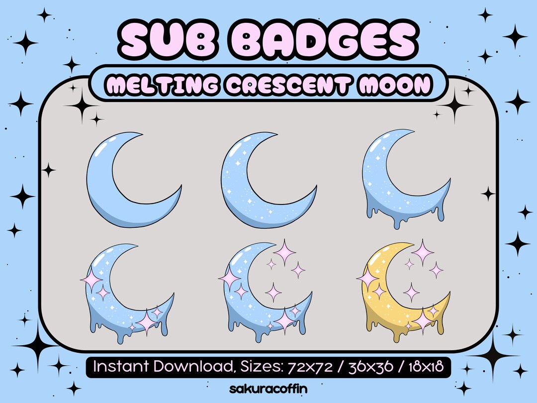 Melting Crescent Moon Badges | Kawaii Twitch Sub Badge / Bit Badge | - Etsy