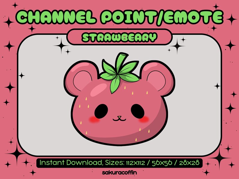 Cute Pink Strawberry Bear | Kawaii Twitch Channel Points Icon / Emotes ...