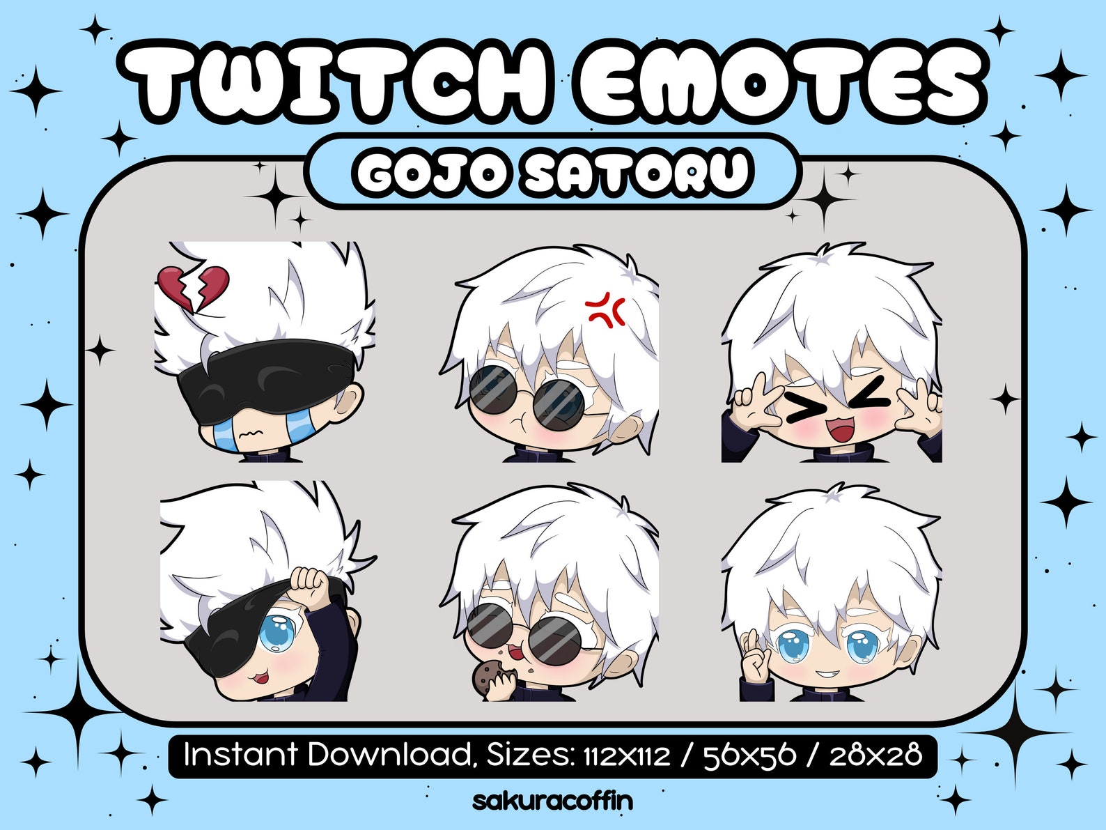 Cute Jjk Gojo Emotes | 6 Kawaii Emotes for Twitch and Discord | - Etsy