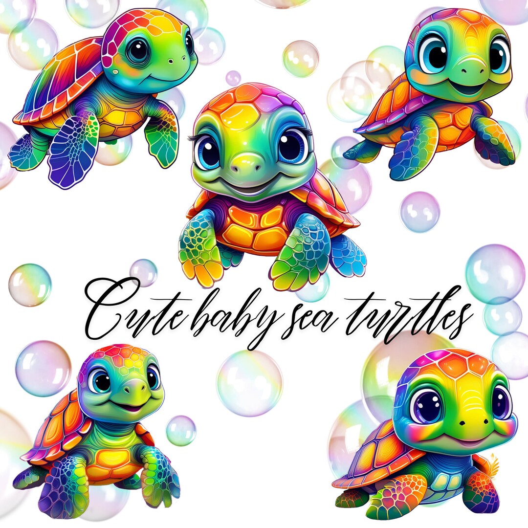Digital File-cute Rainbow Baby Sea Turtles Png Clipart. Make Your Ocean ...